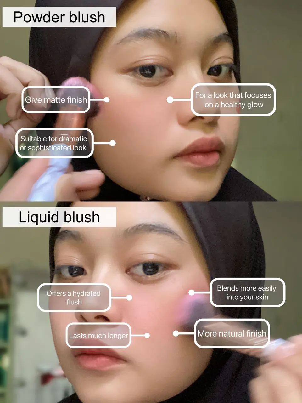 Powder blush vs liquid blush. | Galeri disiarkan oleh Eisya | Lemon8